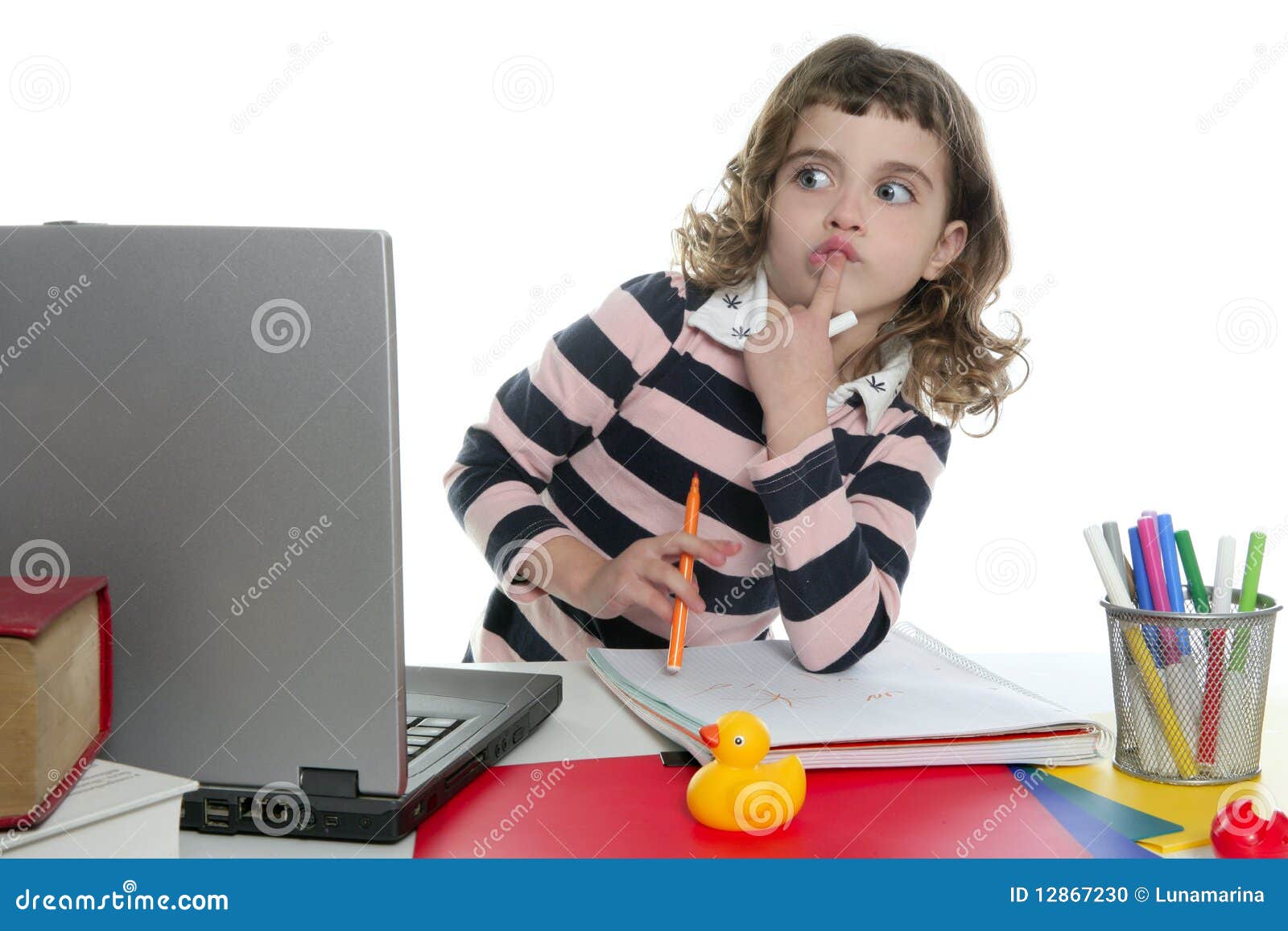 Amazed Gesture Girl Looking Computer Screen Stock Photo - Image of ...