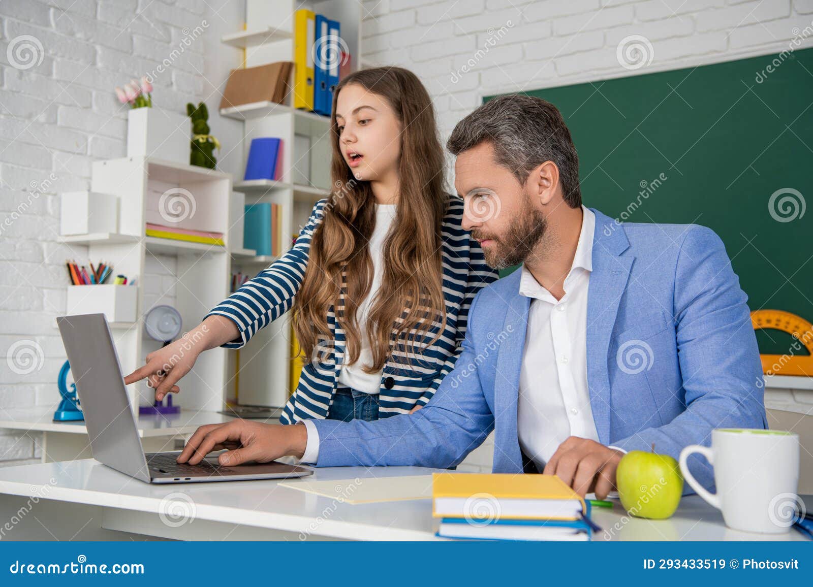 Amazed Girl with Tutor in Classroom Use Laptop Stock Image - Image of ...