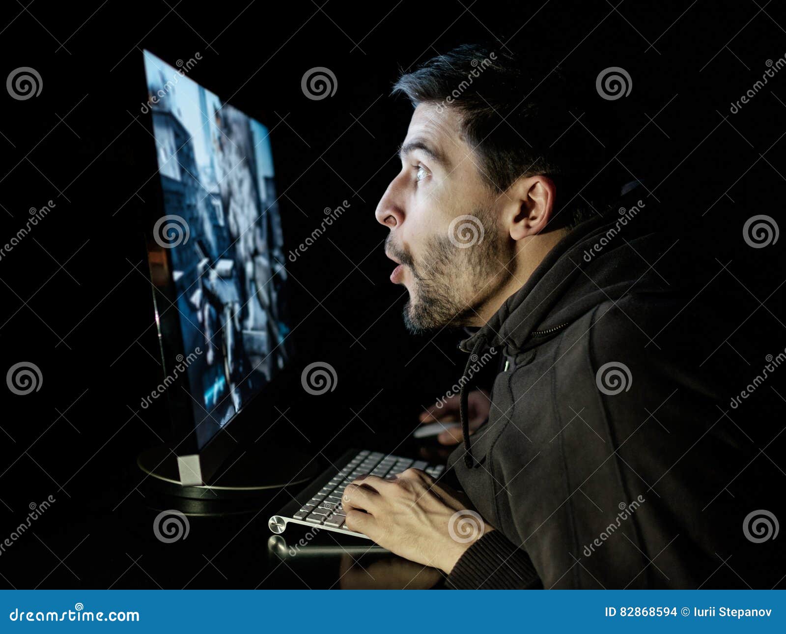 Amazed Guy Emotional Playing Computer Game Stock Photo - Image of ...