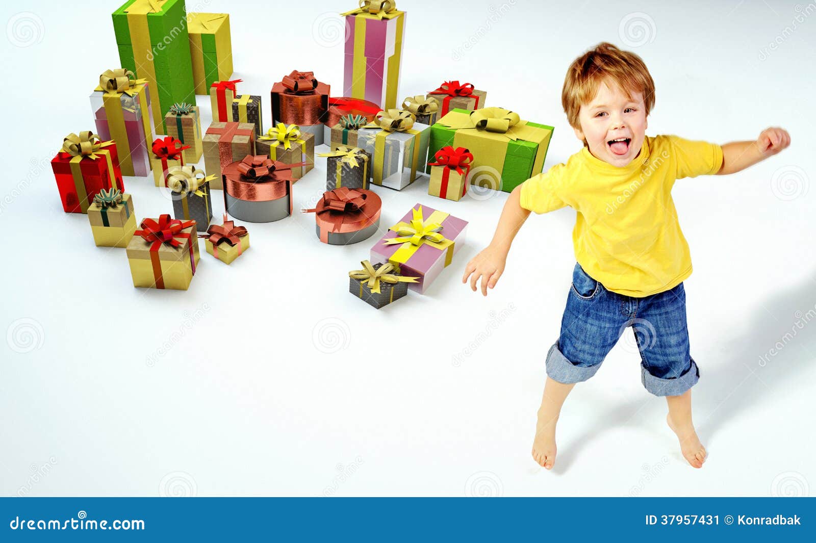 Amazed Little Boy with Lots of Presents Stock Image - Image of gift ...