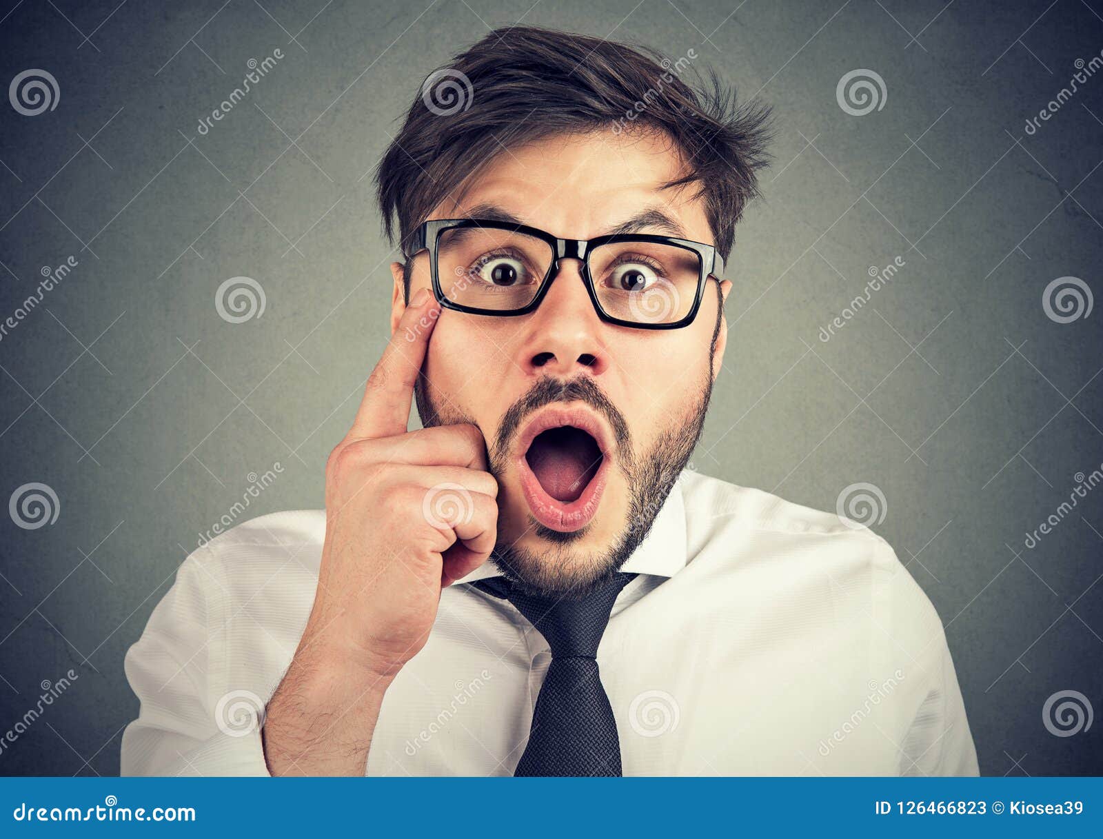 Amazed Man In Eyeglasses Looking At Camera Stock Image Image Of Mouth