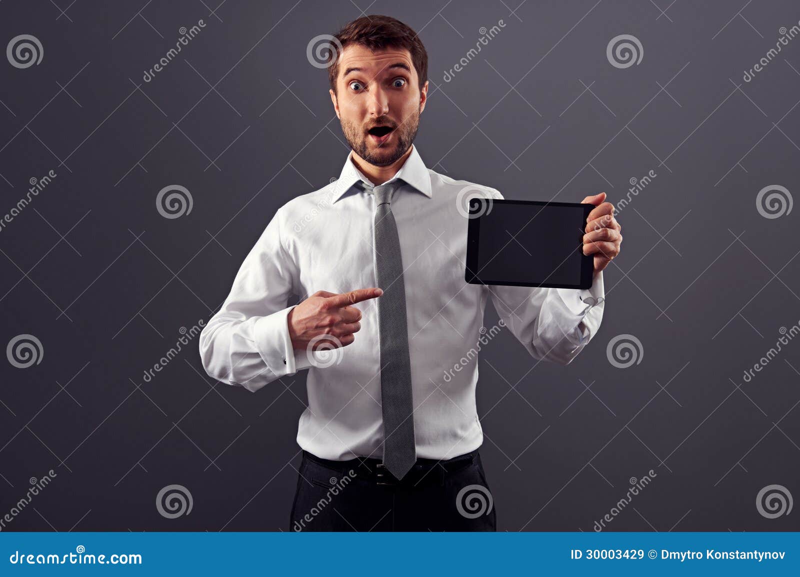 Man Pointing at His Tablet Pc Stock Image - Image of touchpad ...
