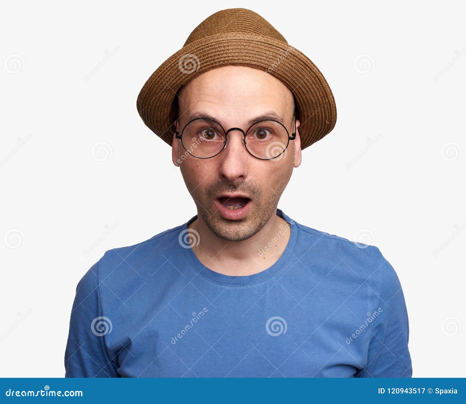Amazed Man Wearing Eyeglasses And Hat Stock Image Image Of Glasses