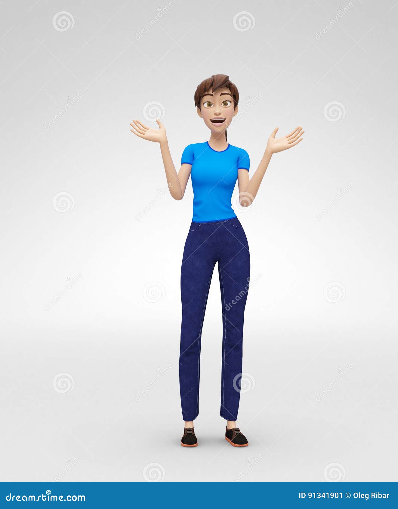 Amazed And Perplexed By Aha Moment Smiling Jenny 3d Cartoon Female Character Model