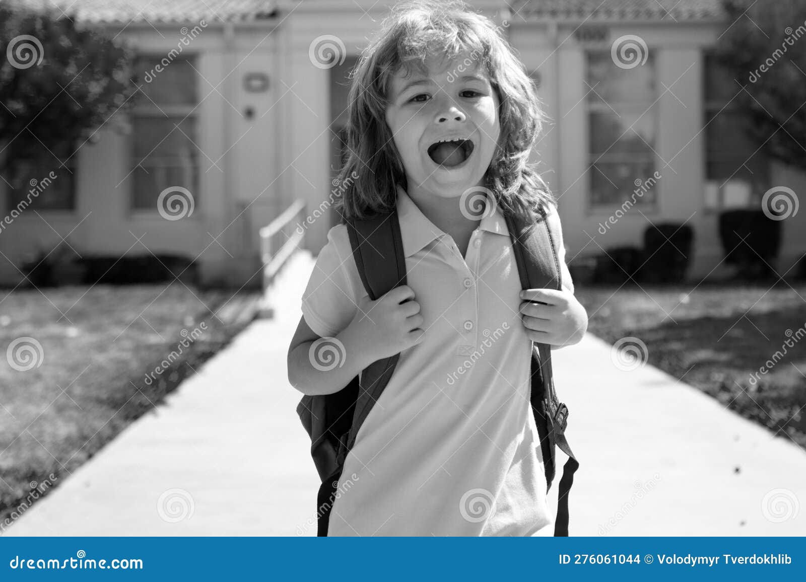 Amazed Schoolchild Running at End of Class. School Vocation. Stock ...