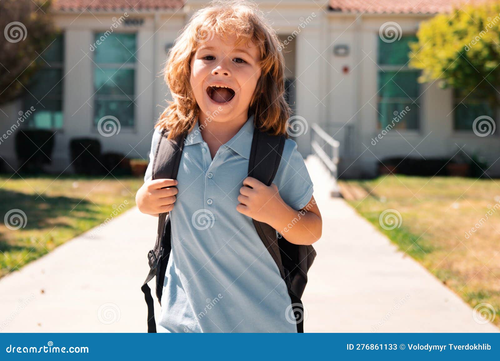 Amazed Schoolchild Running at End of Class. School Vocation. Stock ...