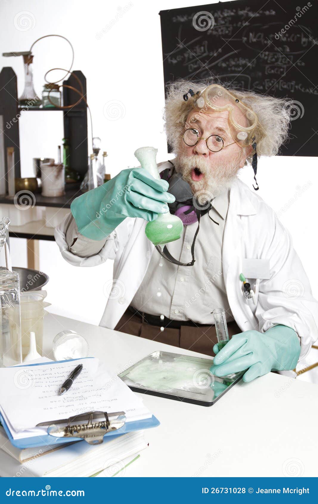 Amazed Senior Scientist with Foaming Beaker Stock Photo - Image of ...