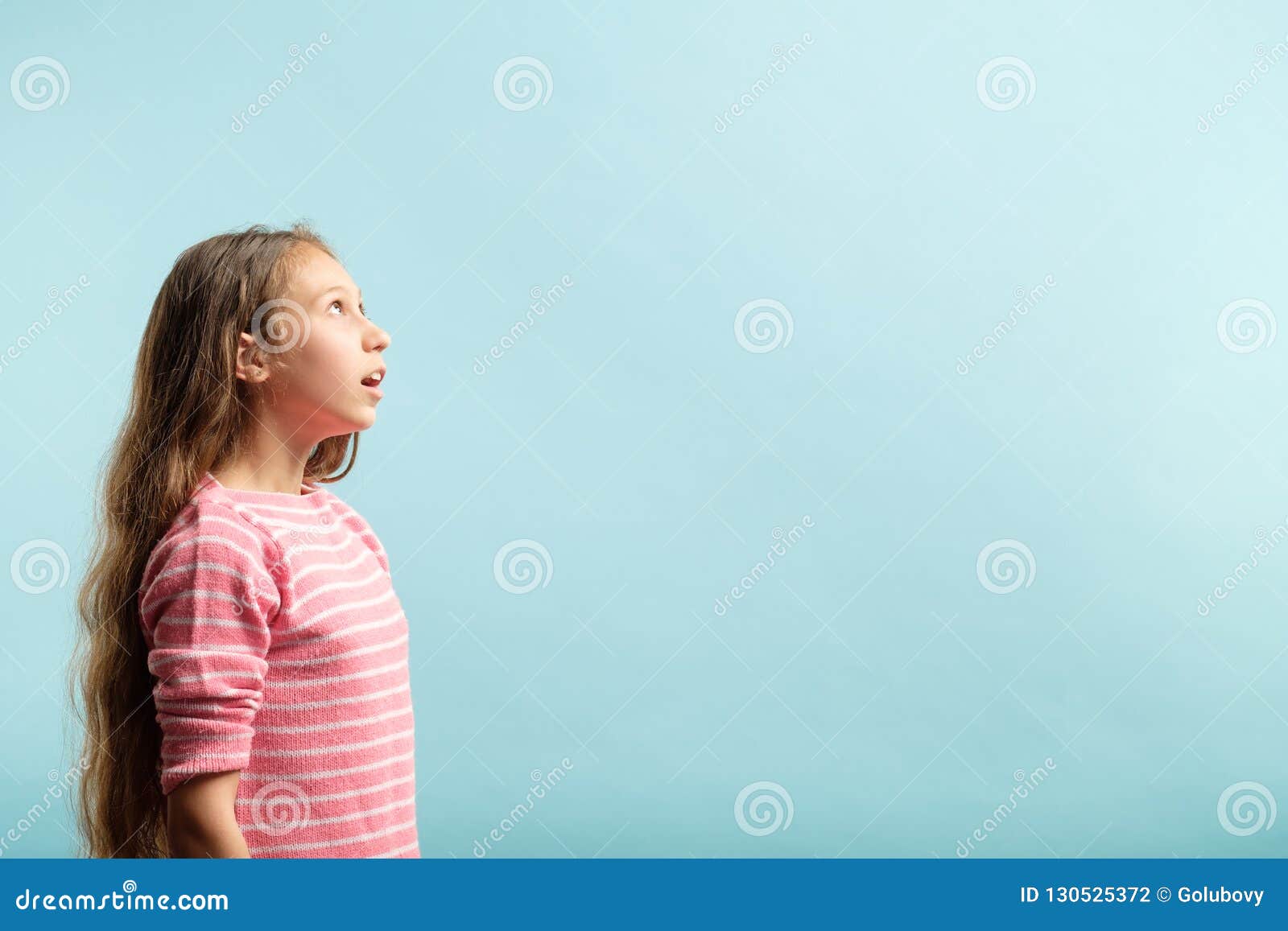 Amazed Shock Girl Look Virtual Object Empty Space Stock Photo - Image ...