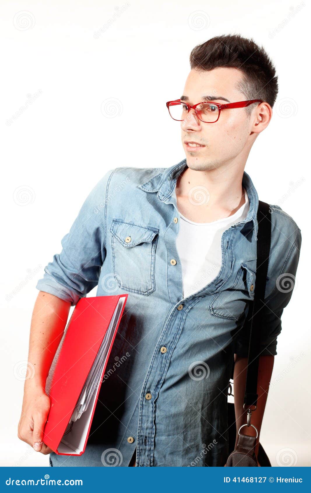 Amazed Student With Red Notebook And Red Glasses Royalty-Free Stock ...