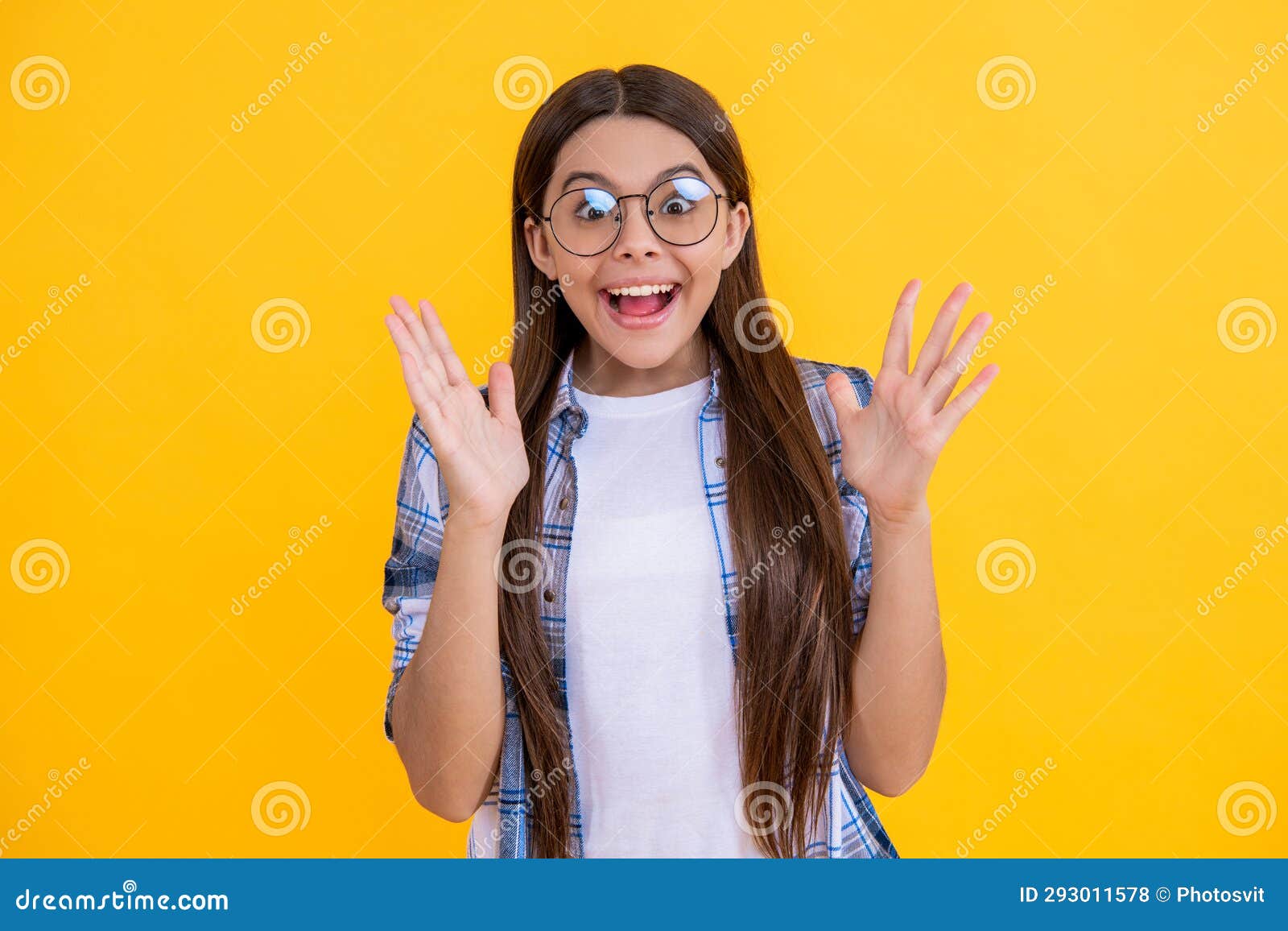 Amazed Teenage Girl Wear Eyesight Glasses Teenage Girl Can See With Eyesight Glasses Stock