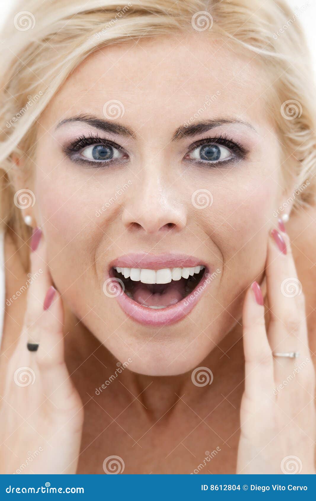 Amazed woman stock photo. Image of hand, blond, amazement - 8612804
