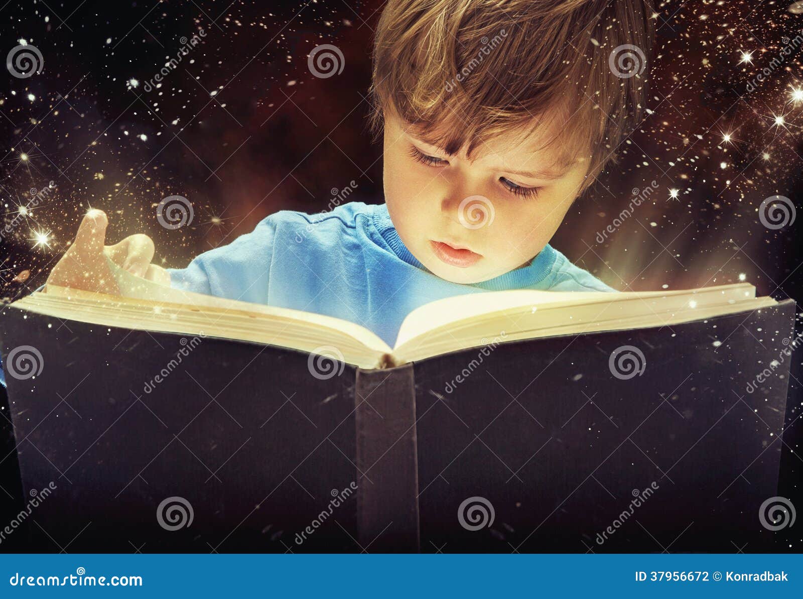 Amazed Young Boy with Magic Book Stock Photo - Image of fairy ...