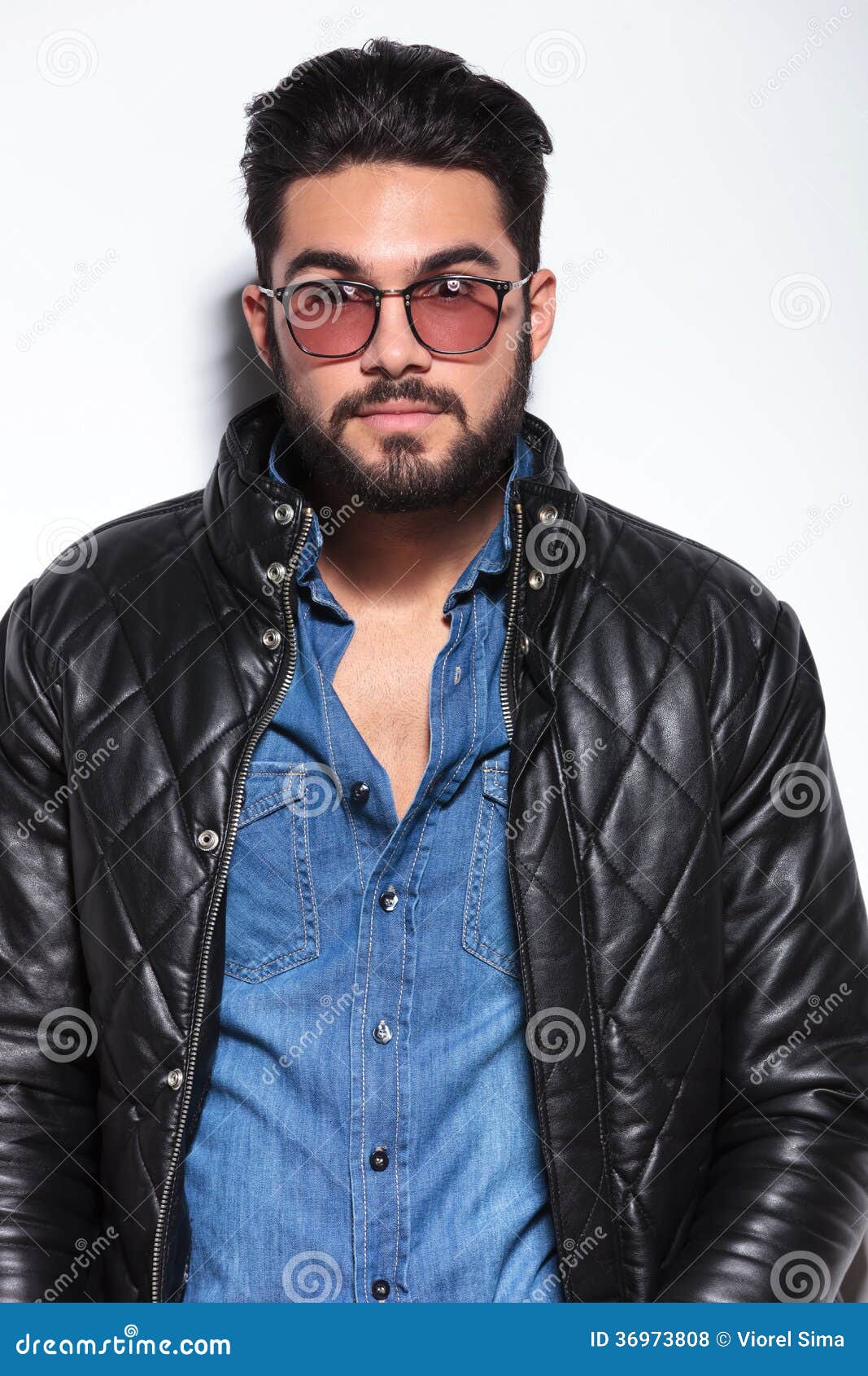 Amazed Young Man in Leather Jacket Stock Photo - Image of face, leather ...