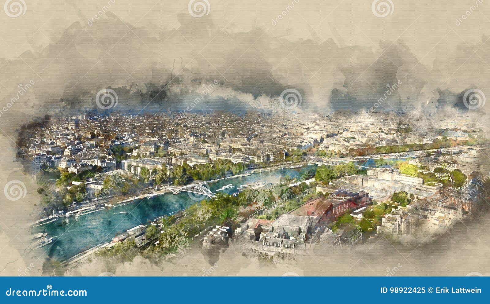 Amazing Aerial View Over the City of Paris Stock Illustration ...