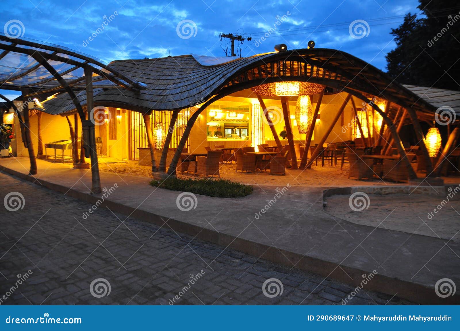 Amazing Architecture of Cafe with Full Lighting Stock Image - Image of ...