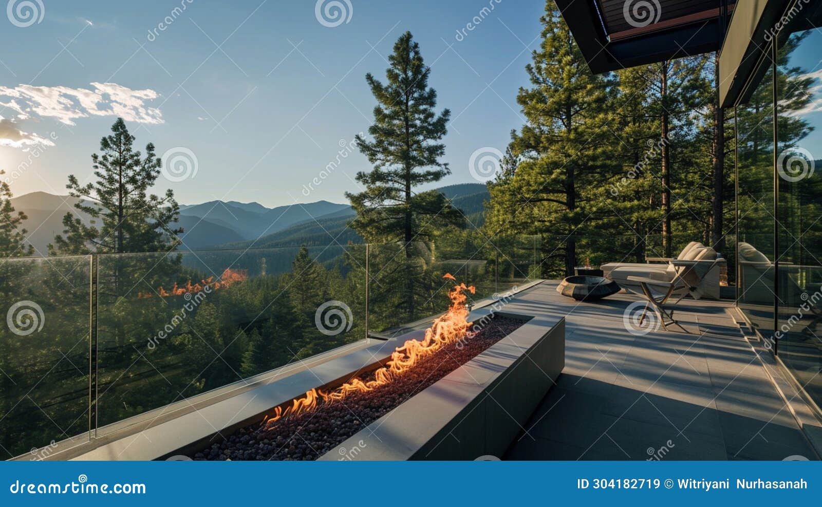 Amazing Balcony Patio with Fire Pit and Forest and Mountains View ...