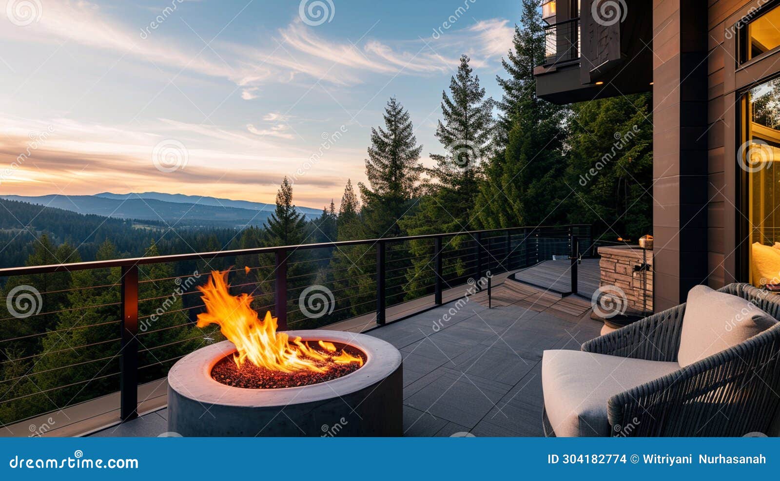 Amazing Balcony Patio with Fire Pit and Forest and Mountains View ...
