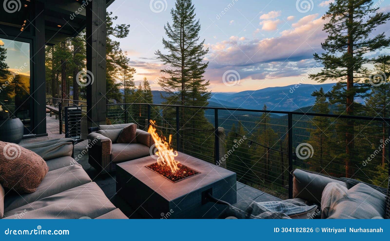 Amazing Balcony Patio with Fire Pit and Forest and Mountains View ...