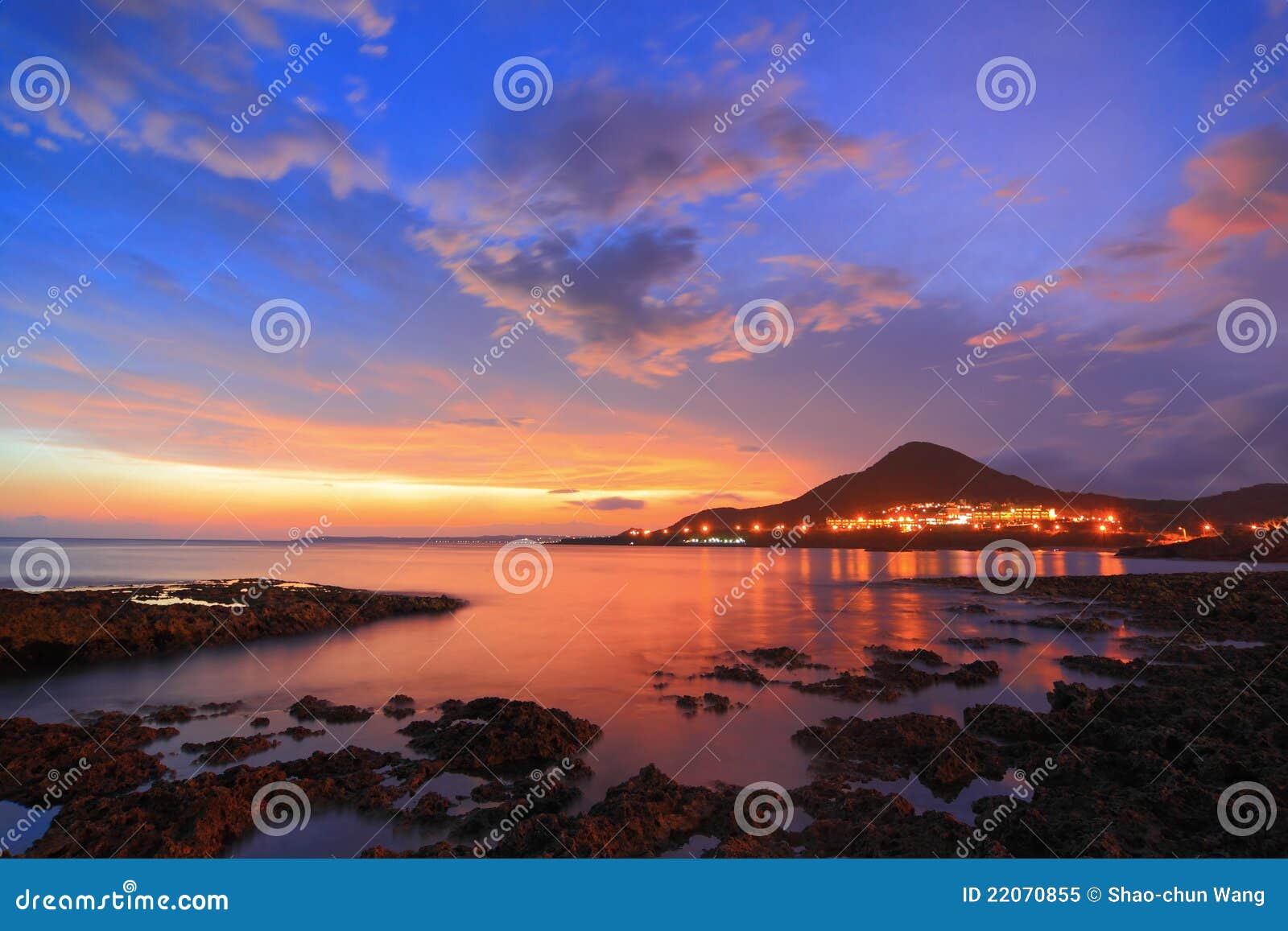 Amazing Beautiful Sunset with Sea Mountain Stock Image - Image of ...