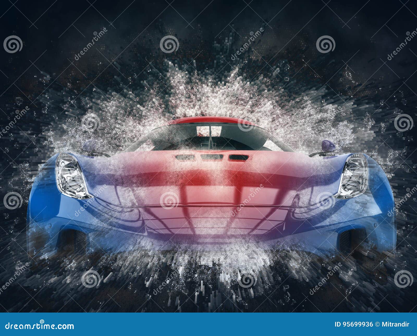 Amazing Blue and Red Super Car - 3D Pixel Grid Stock Illustration ...
