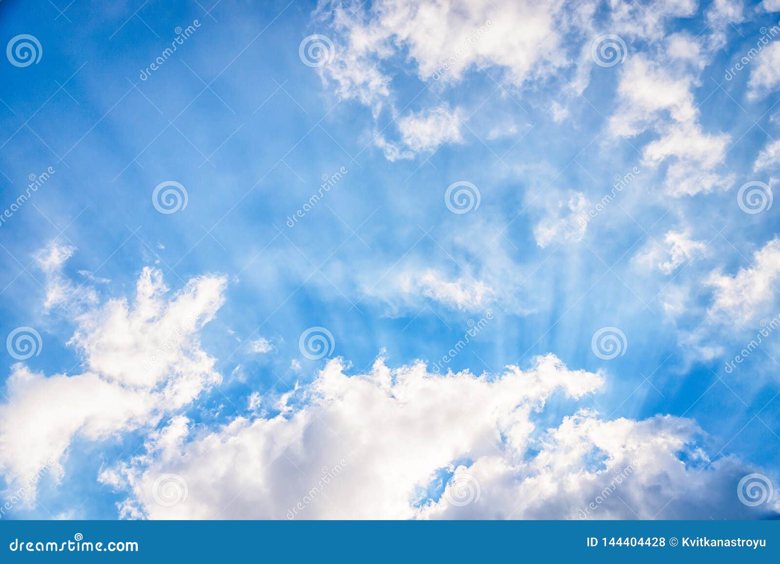Amazing Blue Sky with Fluffy Clouds and Sun Rays. Beam of Light, Sky ...