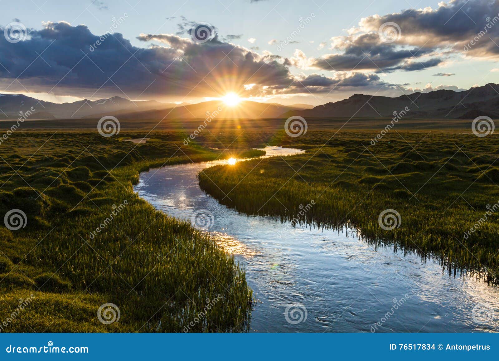 Amazing Bright Sunset Over a Mountain Valley Stock Photo - Image of ...