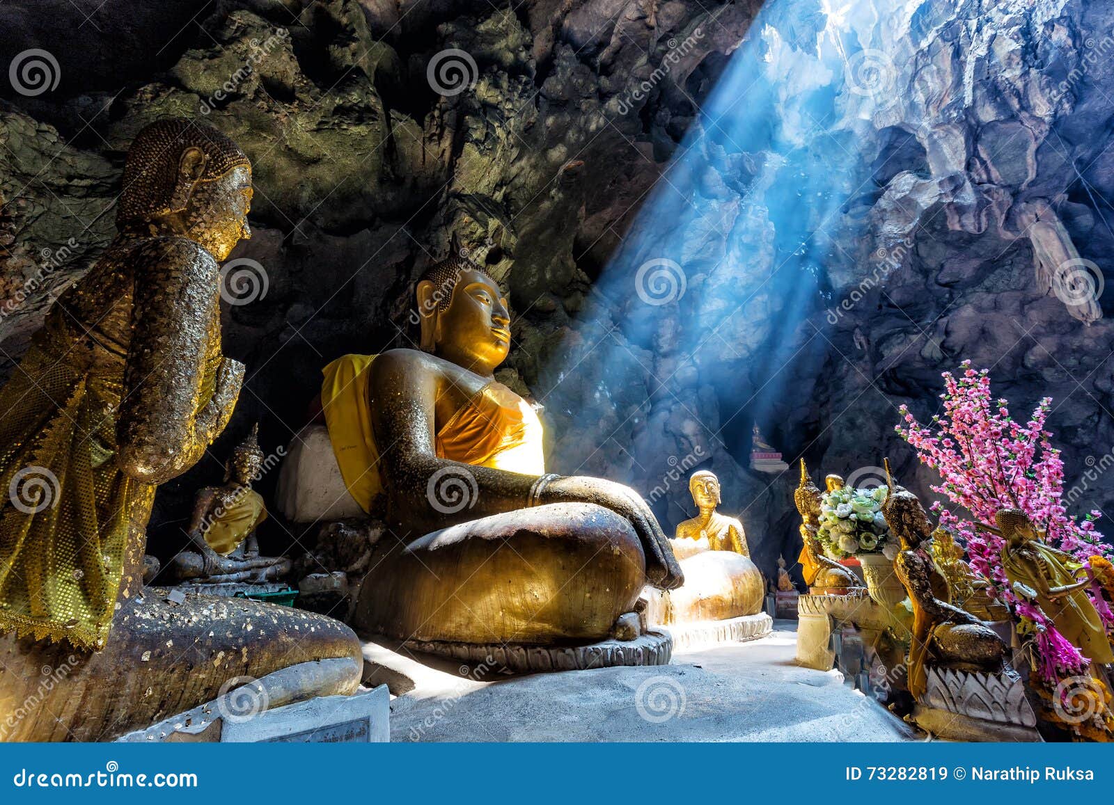 Amazing Buddhism with the Ray of Light in the Cave Stock Image - Image ...