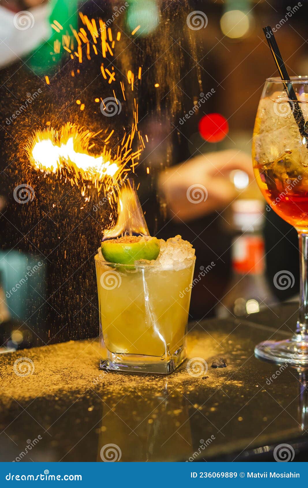 Amazing Burning Cocktail. Shining Cocktail. Stock Image - Image of ...