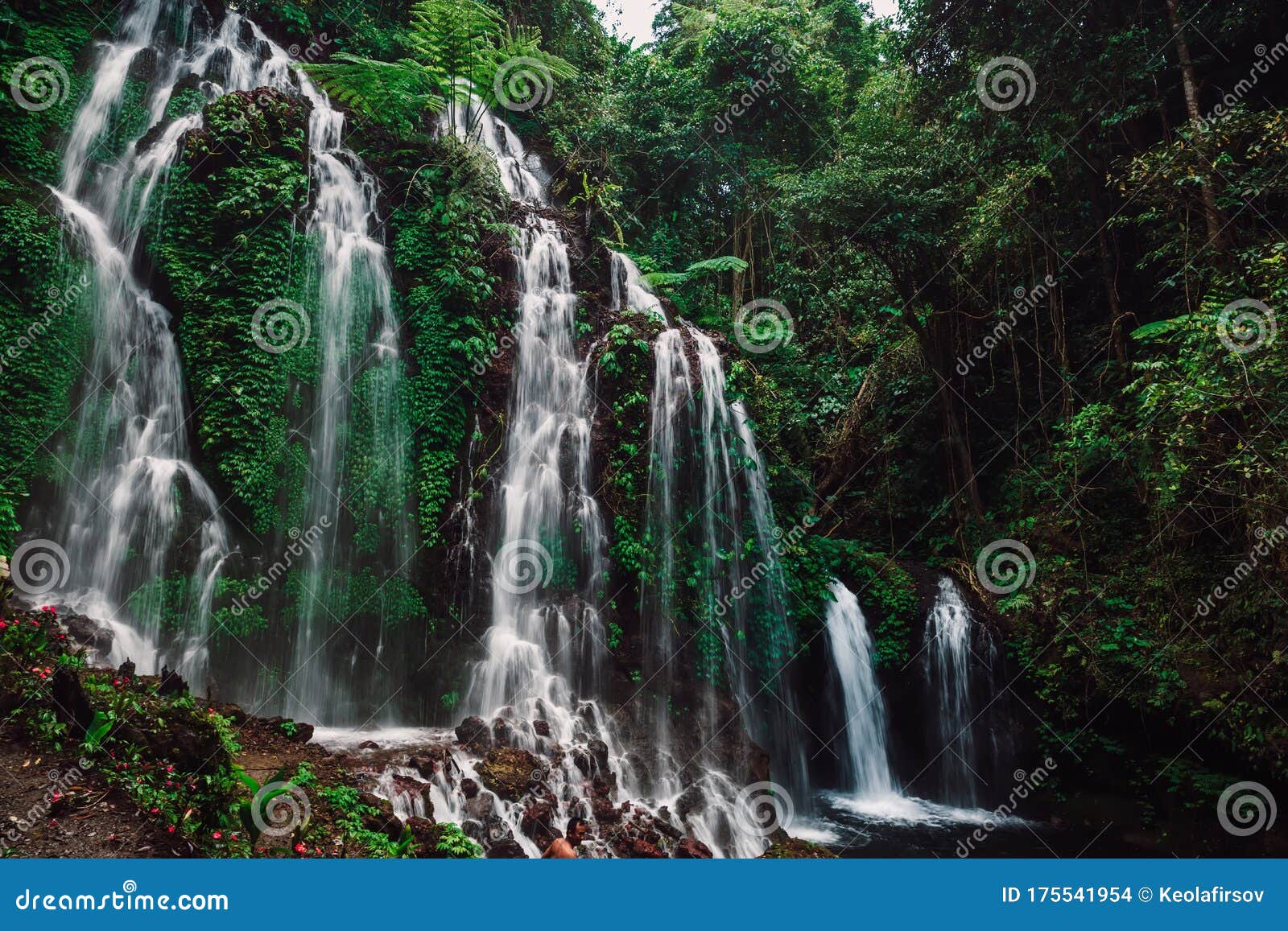 Amazing Cascade Waterfall in a Tropical Jungle at Bali Stock Photo ...