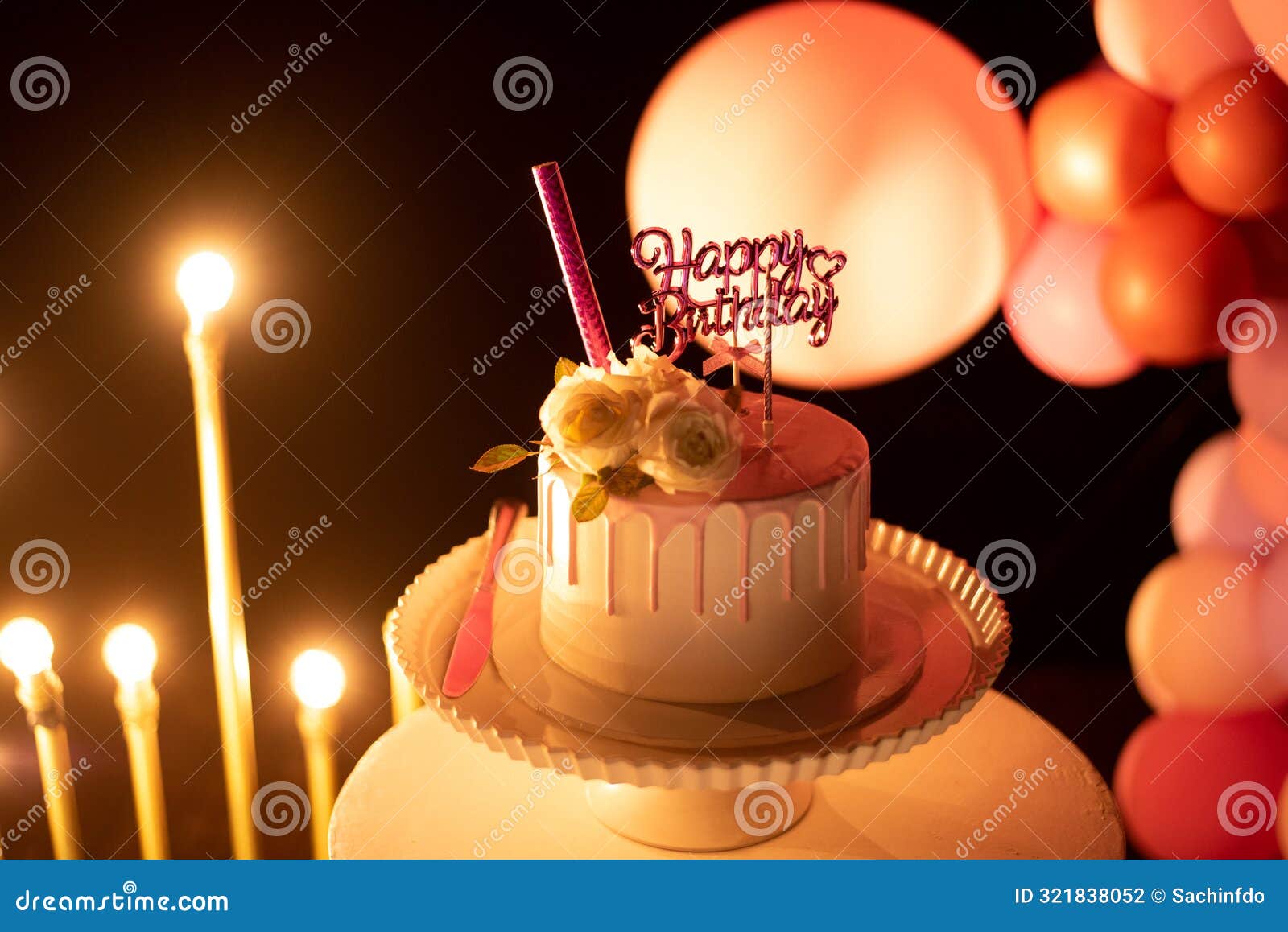Close Up of Birthday Cake with Night Lights Stock Photo - Image of ...