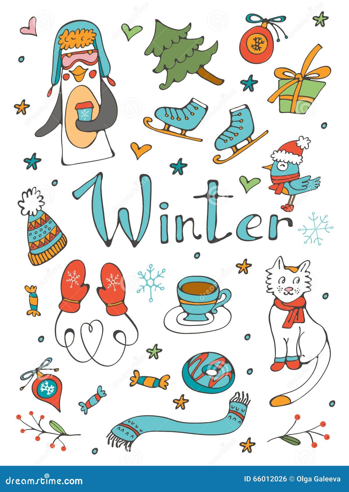 Amazing Collection of Hand Drawn Winter Related Graphic Elements Stock ...