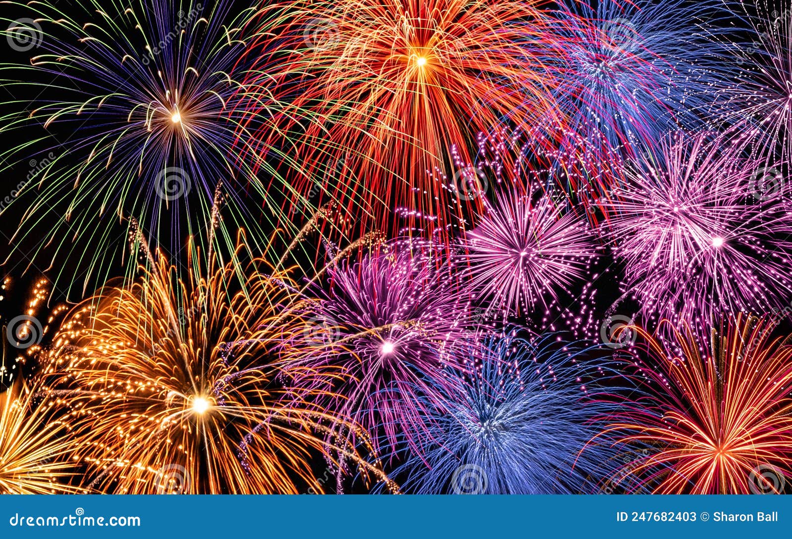 Amazing Colorful Display of Fireworks on Black Backgound Stock Image ...
