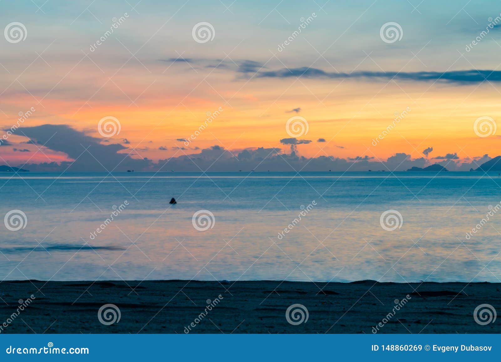 Amazing Colorful Sky at Dawn Over Ocean on Beach Stock Image - Image of ...