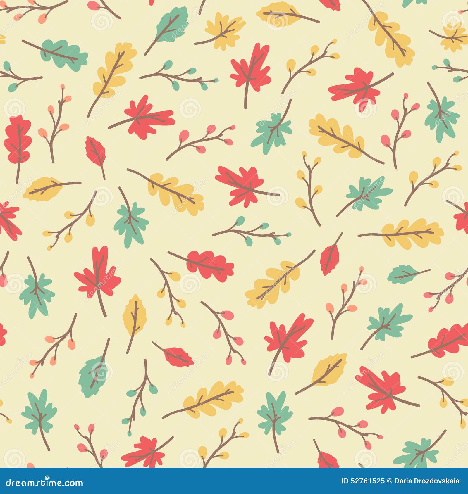 Amazing Cute Seamless Vintage Colorful Leaves Pattern Stock Vector ...