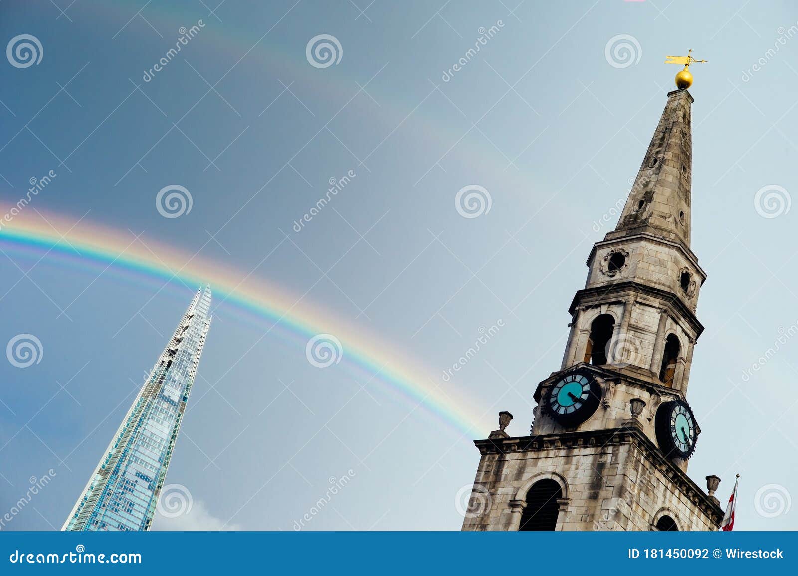 Amazing Dutch Angle Shot Of A Clock Tower And A Skyscraper On A ...
