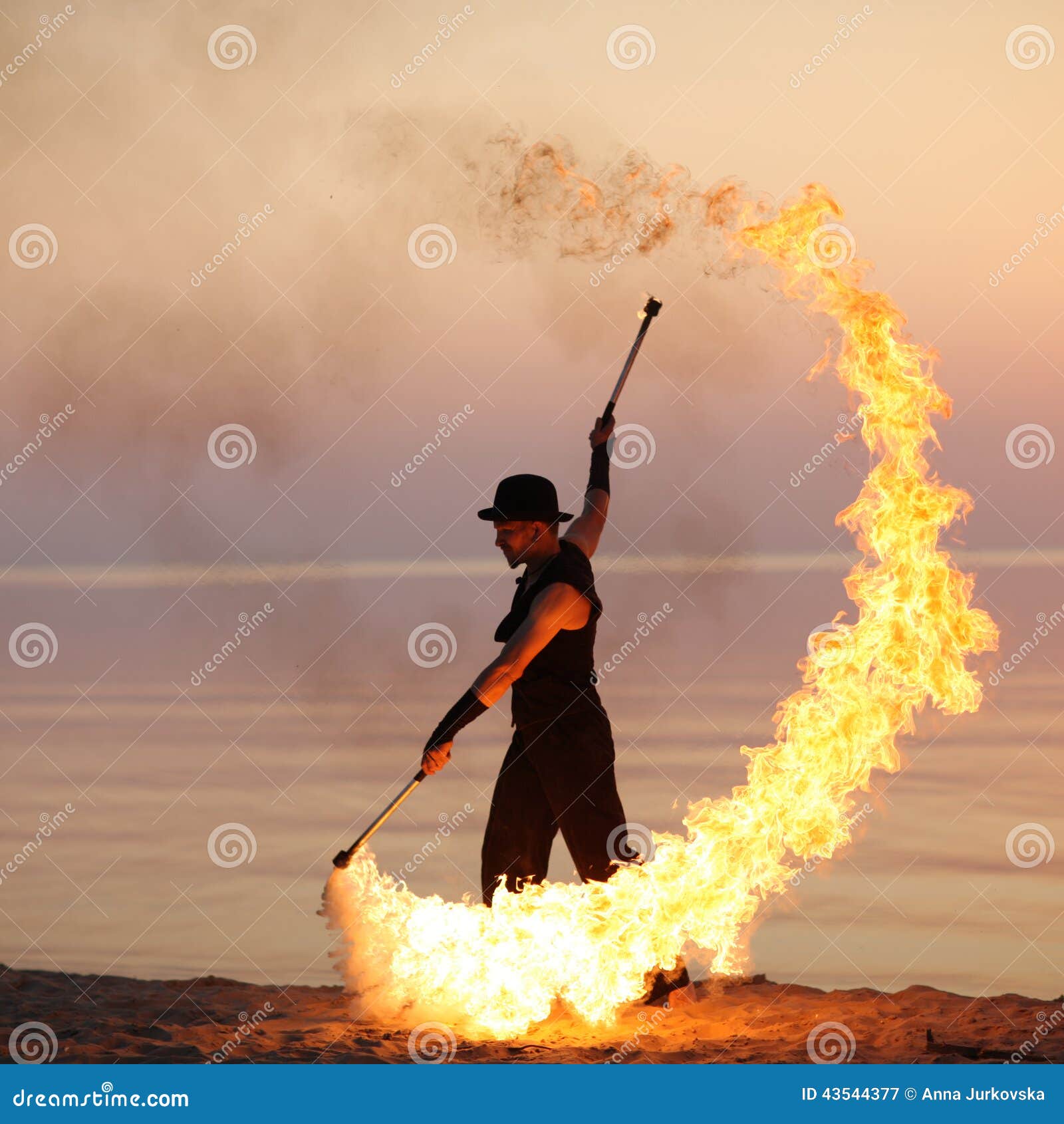 Amazing Fire Show on the Beach Stock Image - Image of dance ...