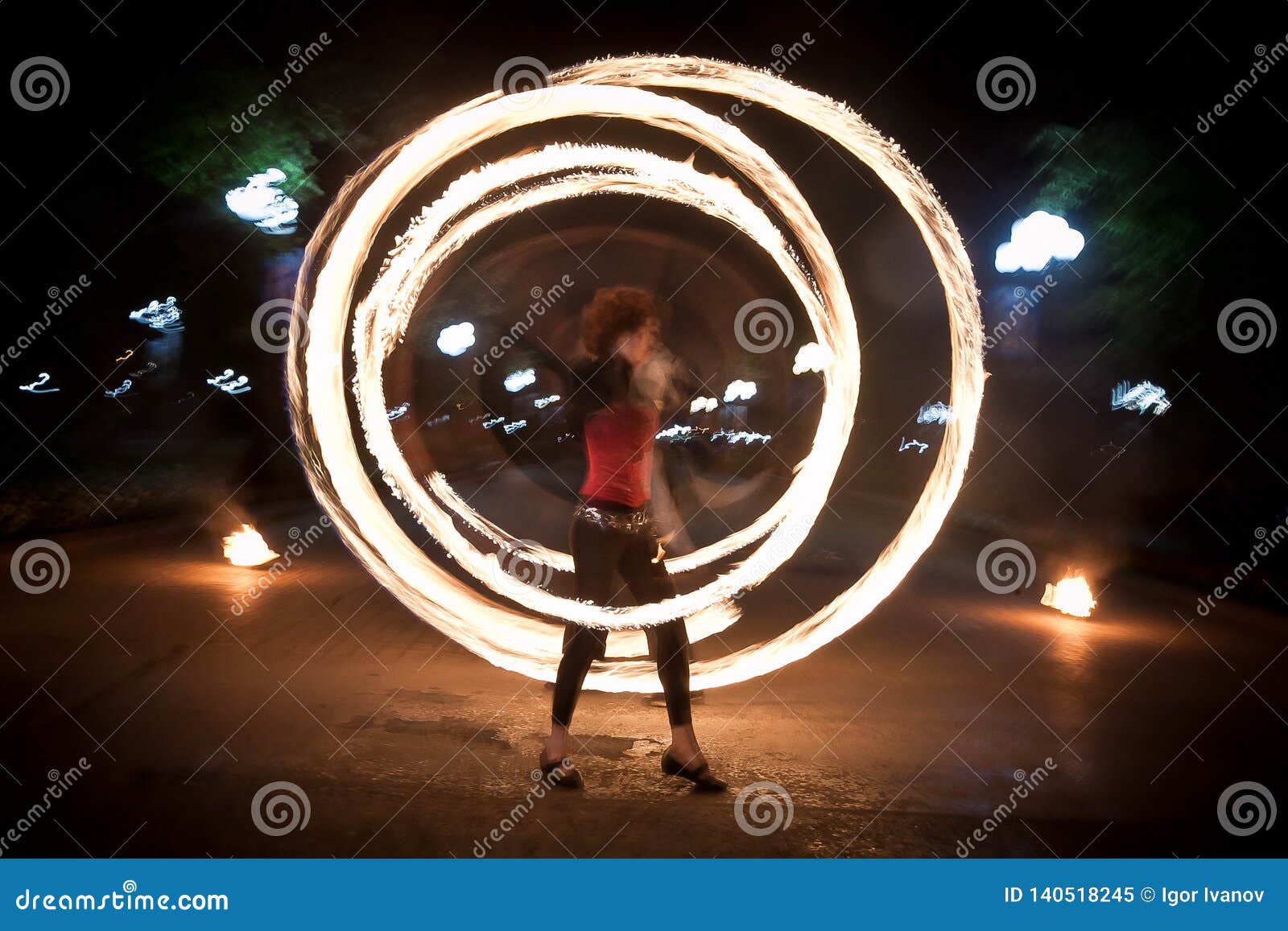 Amazing Fire Show Dance. Fire Dancers Playing with Flame Stock Image ...
