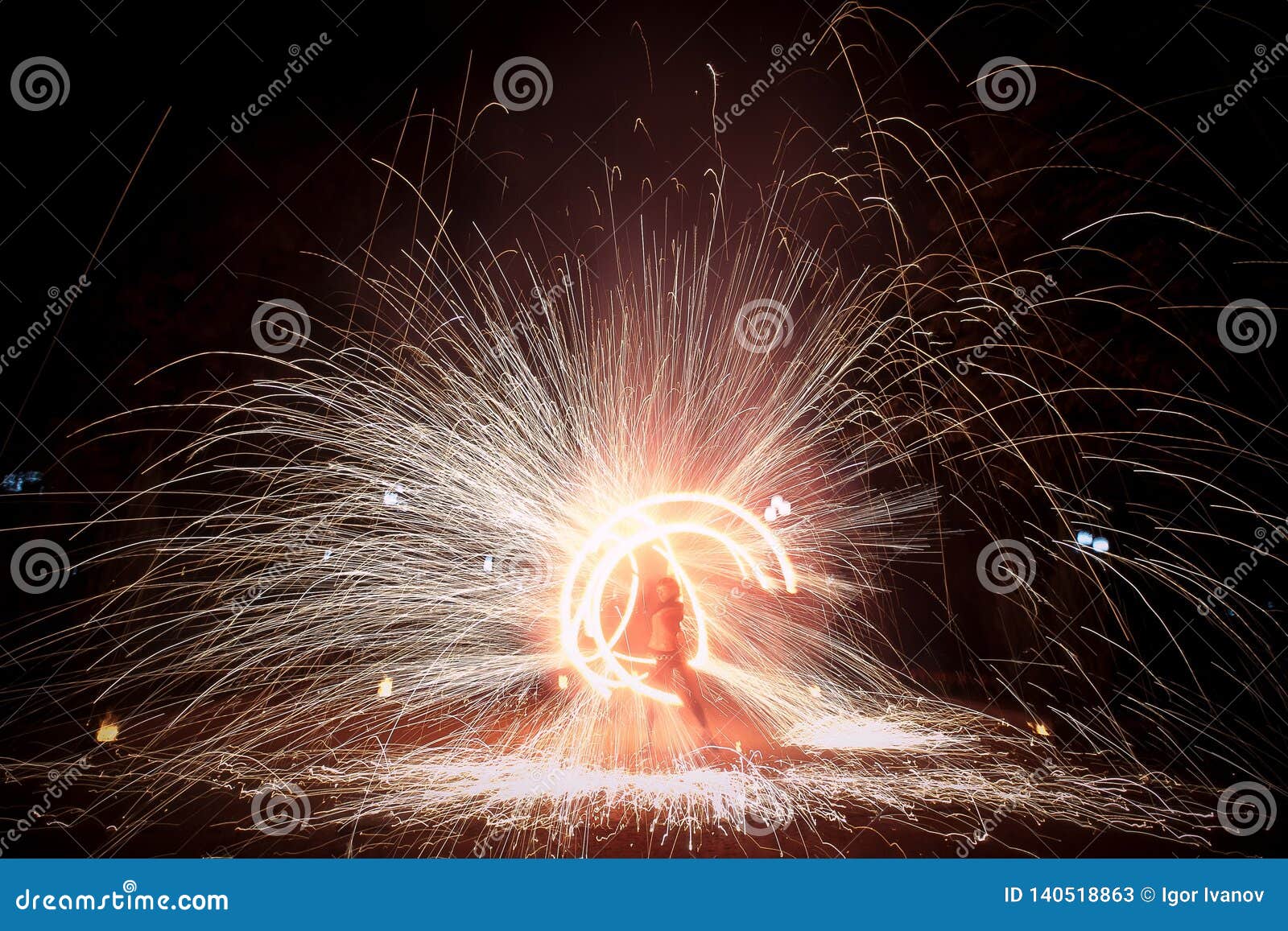 Amazing Fire Show Dance. Fire Dancers Playing with Flame Stock Image ...