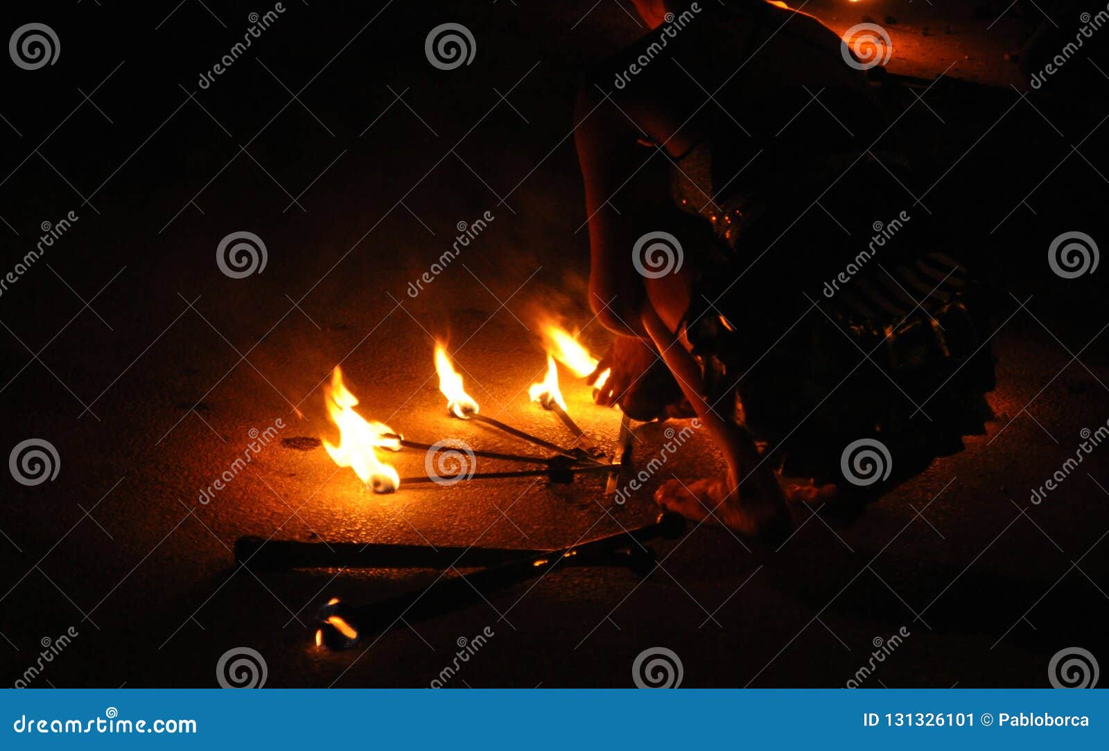 Fire show at night stock image. Image of danger, dance - 131326101