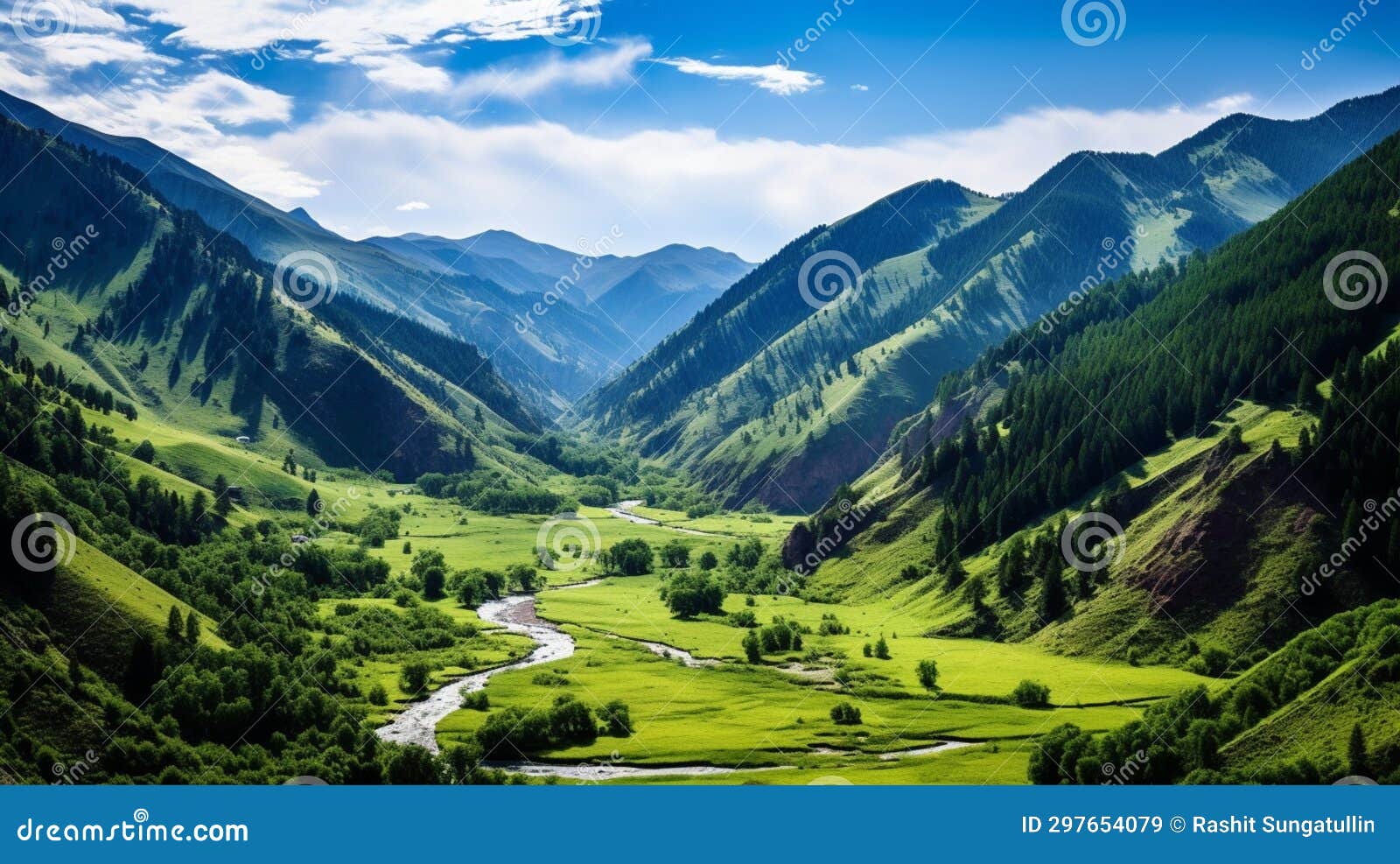 Amazing Green Valley with River between Mountains Stock Image - Image ...