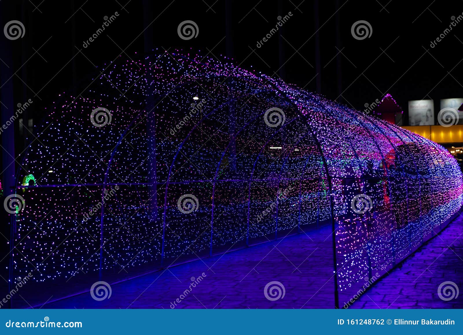 Amazing LED Light Tunnel at Night. Stock Photo - Image of abstract ...