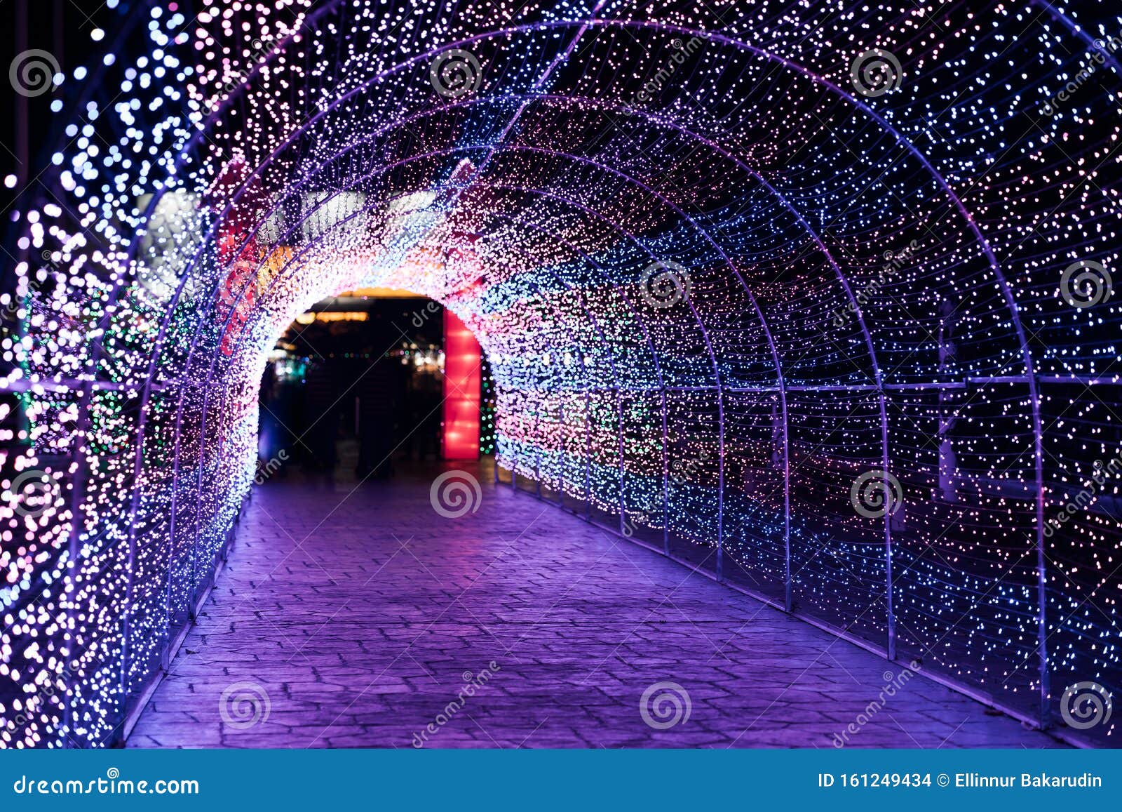 Amazing LED Light Tunnel at Night. Stock Photo - Image of design, blue ...
