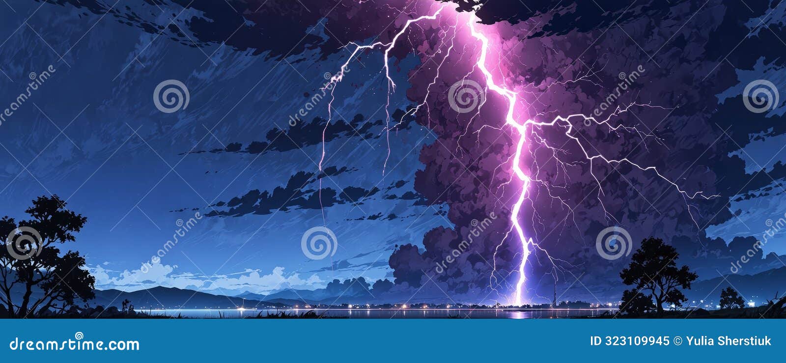 Amazing Lightning Strike, Anime Background. Stock Image - Image of ...