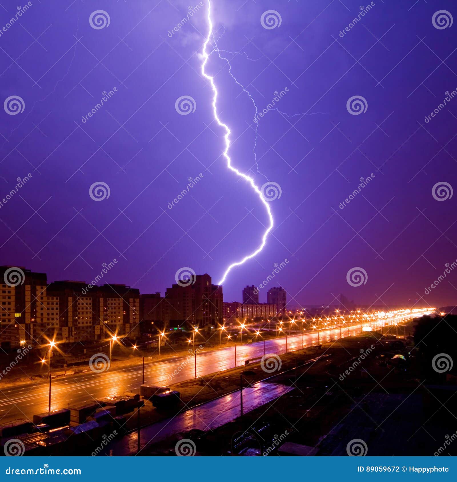 Amazing Lightning View Above Night City Stock Photo - Image of ...