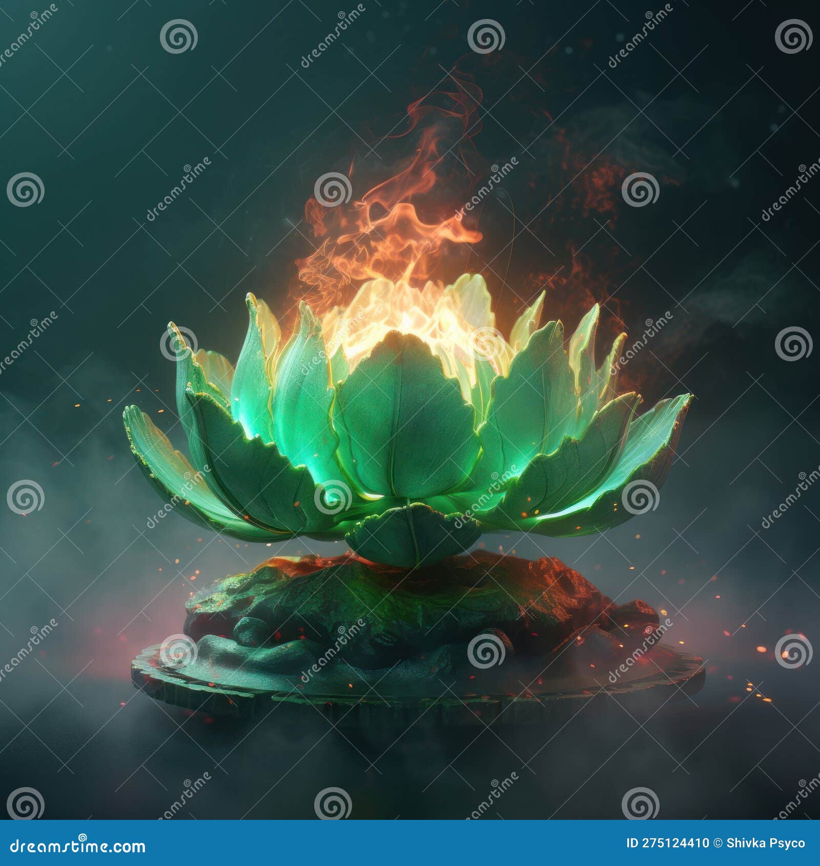An Amazing Lotus with Fire Generative AI Stock Illustration ...