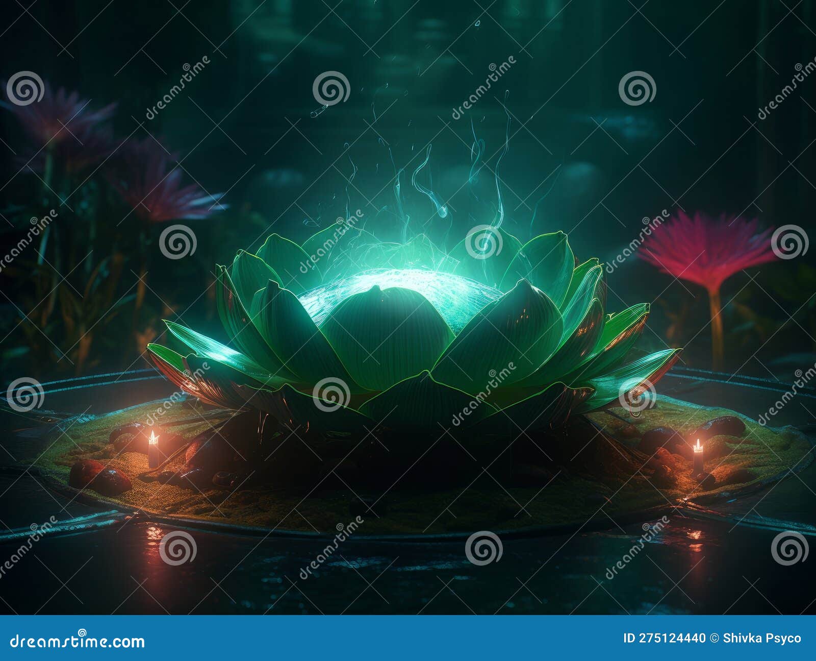 An Amazing Lotus with Neon Light Fire Generative AI Stock Illustration ...