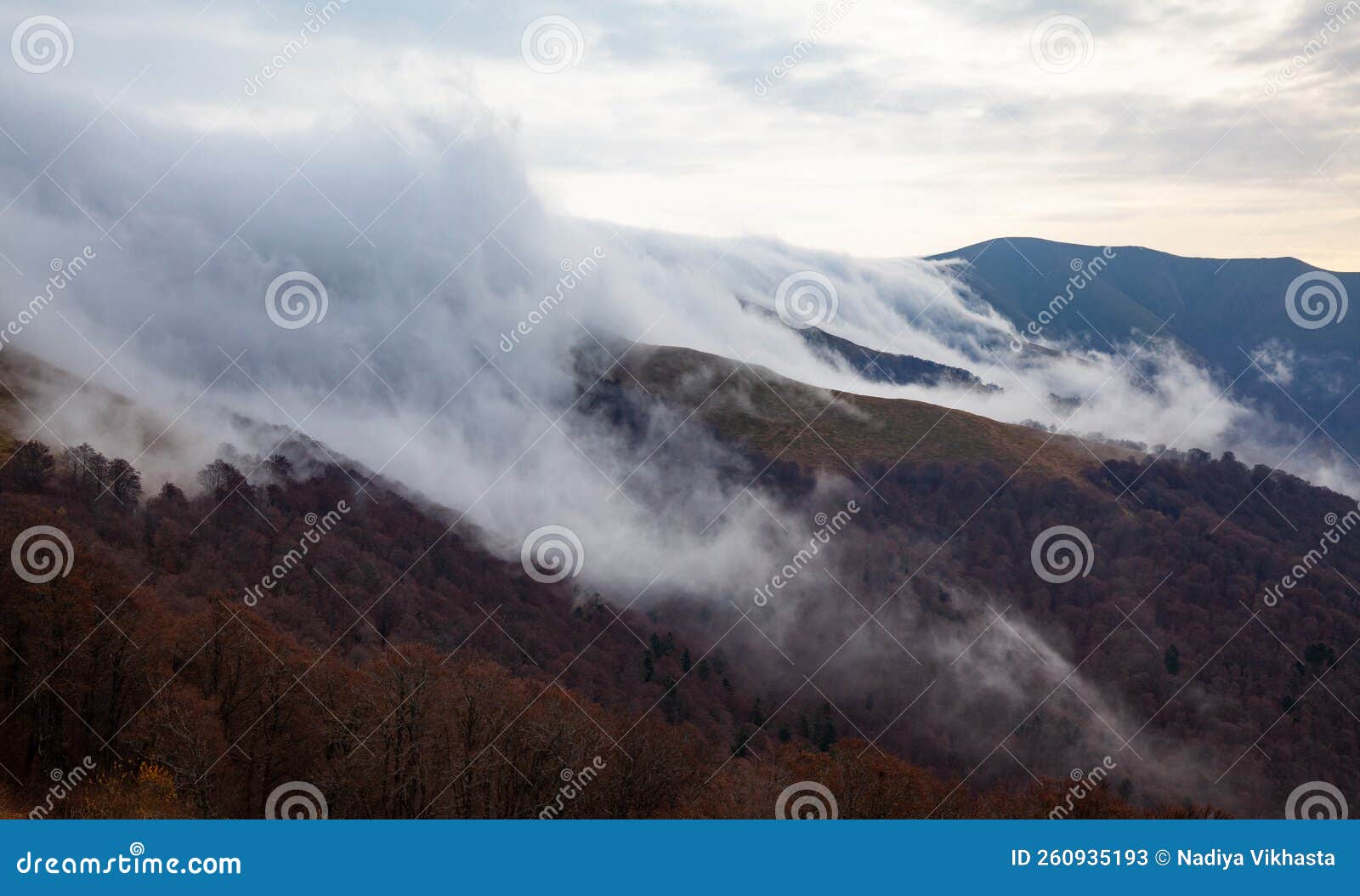 Amazing Mountain Autumn Landscape with Low Falling Clouds Stock Image ...
