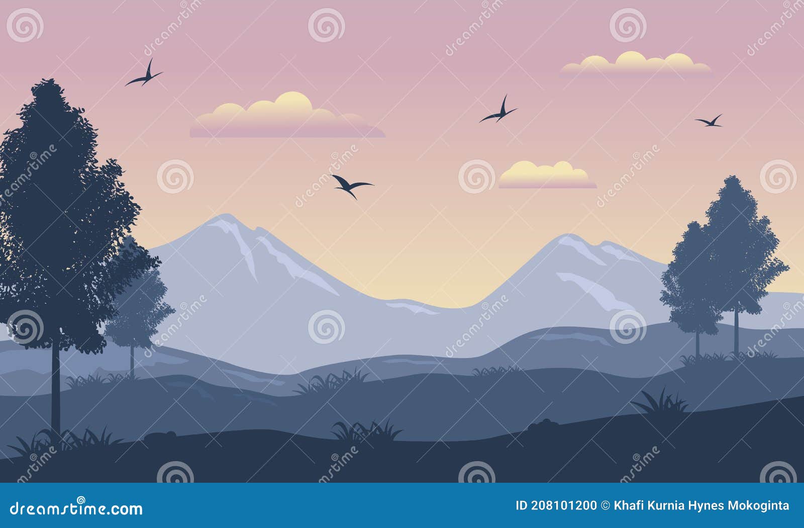 Amazing Natural Scenery in the Afternoon. Vector Illustration Stock ...