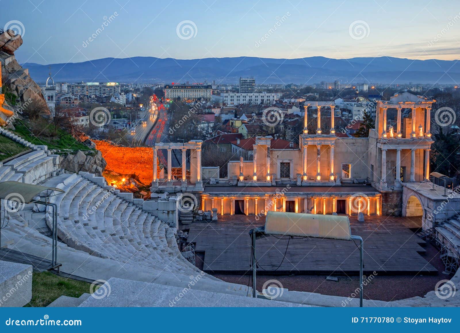Amazing Night Panorama of City of Plovdiv and Ancient Roman Theatre ... Amazing Night Panorama of City of Plovdiv and Ancient Roman Theatre ...