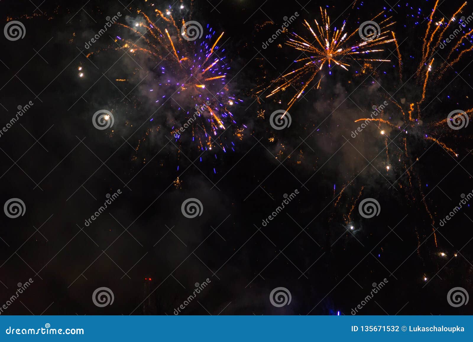 Amazing Orange and Blue Fireworks on Dark Sky Stock Photo - Image of ...